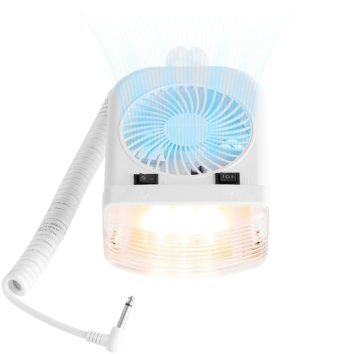 Lumitronics RV Portable 12V LED Interior Bunk Light and 2-Speed Personal Fan Combo - Quiet Motor - Reading Light with Extendable 8-Foot Cord - On/Off Switch - Mounting Brackets Included