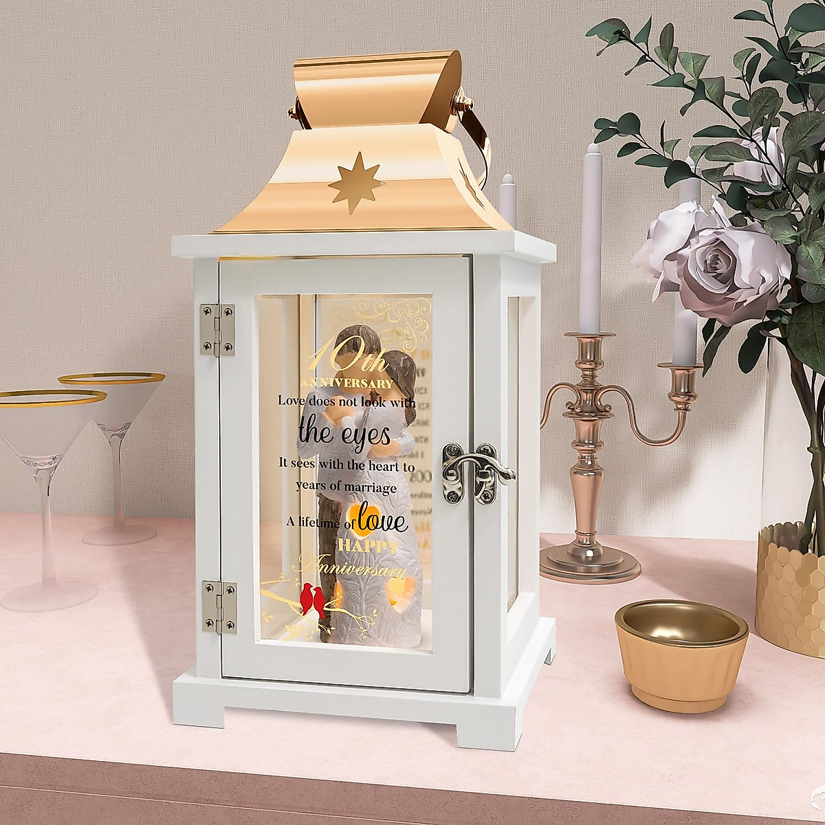 10th Wedding Anniversary Lantern, Best 10th Anniversary Wedding Gifts for Couple Parents Wife Husband Tin 10 Years of Marriage for Him Her, Unique 10th Wedding Ideas