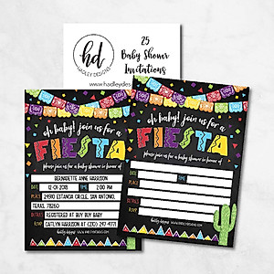 25 Fiesta Baby Shower Invitations, Sprinkle Invite for boy or girl, Spanish Mexican Theme Gender Neutral Reveal, Cute Printed Fill or Write In Blank Printable Card Coed Twin Party Stock Paper Supplies