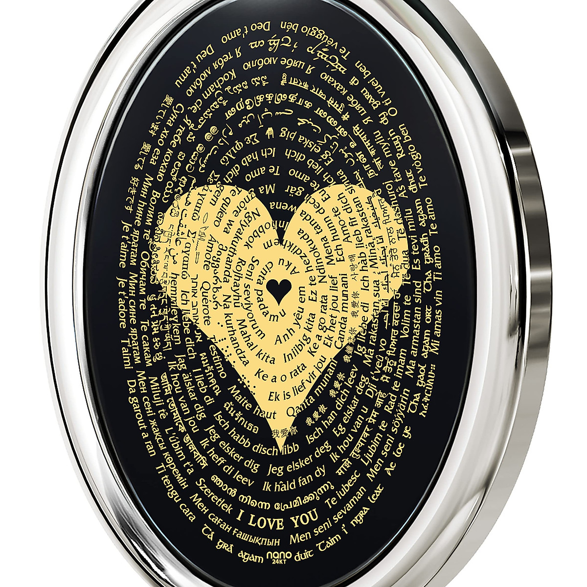 NanoStyle Love Necklace I Love You Pendant inscribed in 120 languages in Pure Gold on Onyx Romantic Christmas Jewelry for Wife 925 Sterling Silver Birthday Gemstone for Women, 18" Chain