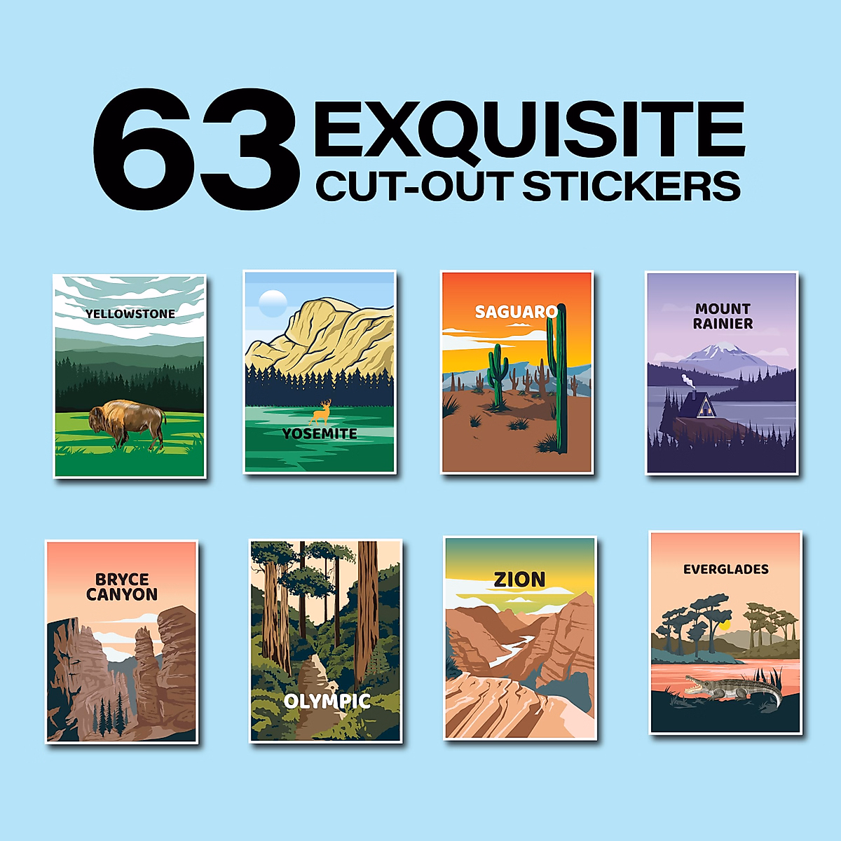 National Parks Water Bottle With Waterproof Stickers Wrap Around- Stainless Steel Insulated Vacuum Sealed 32 oz With Leak Proof Lid (National Park BLACK)