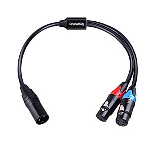 Anewbig 1 Male to 2 Female XLR Y Splitter Micrphone Cable 1.5ft, 3pin XLR Female to Dual XLR Male Y-Splitter Balanced Mic Audio Cables for Stereo Mic to L & R Audio Track (1.5feet)
