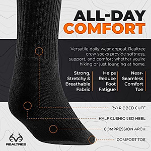 Realtree Comfort Dry Cushioned Crew Black Mens Socks Size 6-12 (Tall)