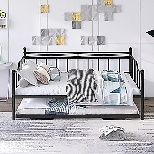 LUSPAZ Full Size Extendable Bed with Pop Up Trundle, Twin to King Daybed with Pull Out Trundle for Adults, Kids