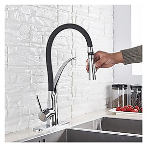 Rubber Kitchen Sink 360 Degree Swivel Pull-Down Sprayer hot and Cold Water Mixing Faucet (Color : Chrome)