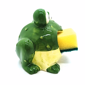 MONMOB Cute Ceramic Frog Sponge Holder for Kitchen Sink 4.7”