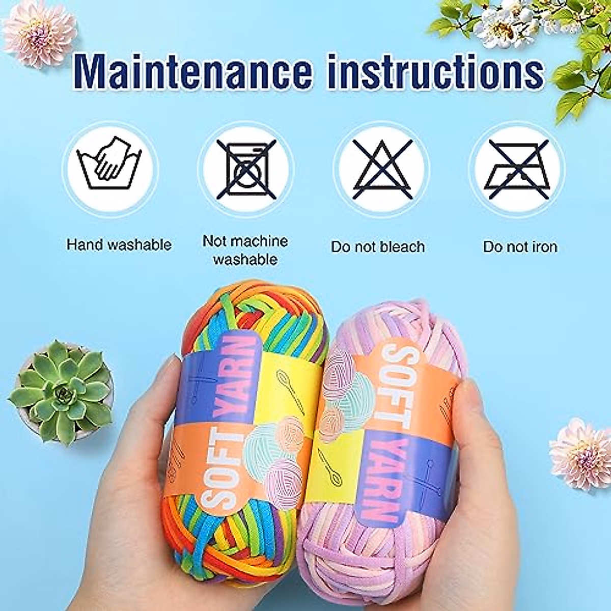 IMZAY 100g/3.52OZ Yarn for Crocheting, Cotton Yarn and Yarn for Beginners with Easy-to-See Stitches, Ergonomic Handle Hooks, Cotton Nylon Chunky Yarn for Crocheting and Knitting-Pink and Rainbow