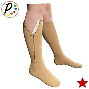 Presadee Original Closed Toe 20-30 mmHg Zipper Compression Calf Leg Socks (S/M, Beige)
