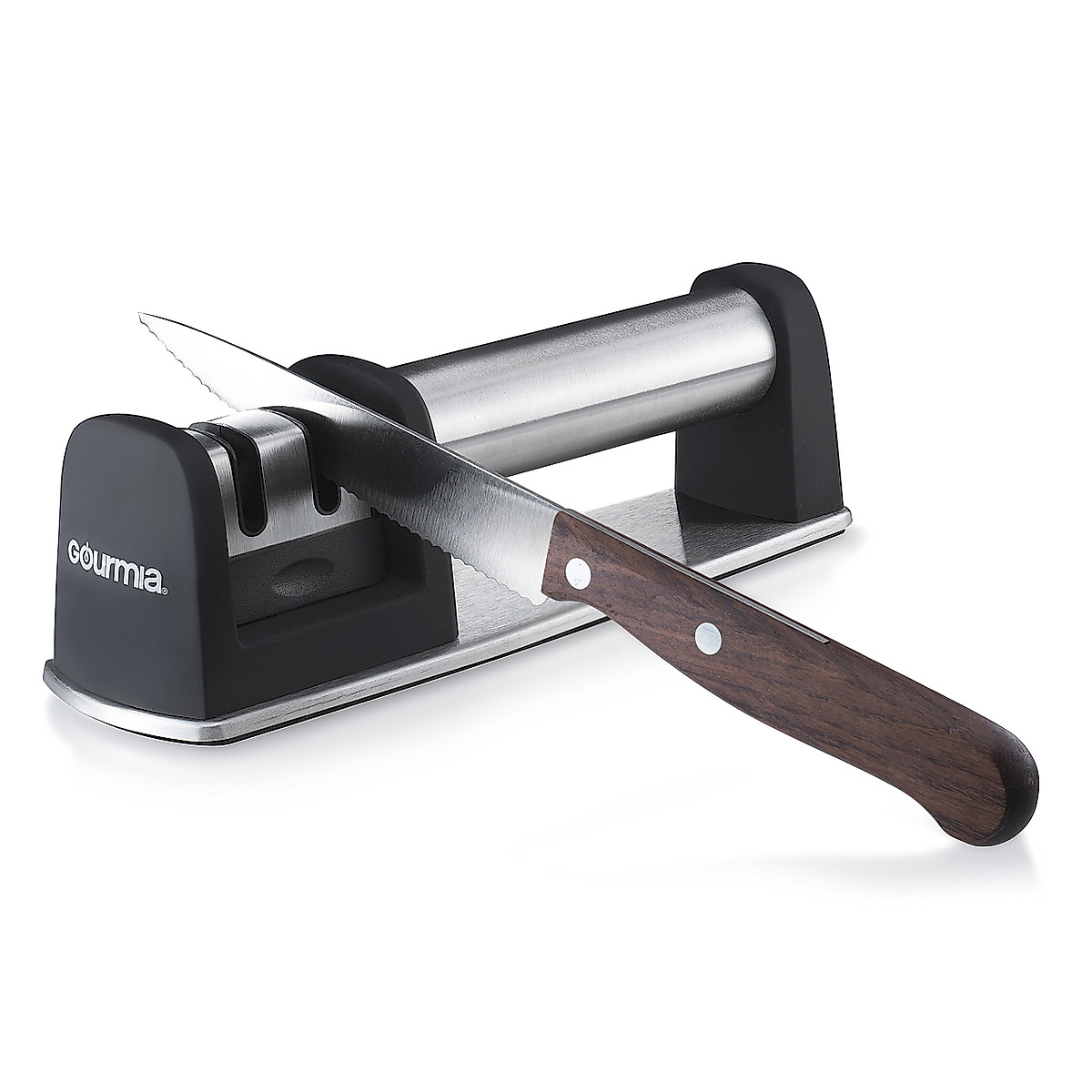 Gourmia GSH9720 Knife Sharpener 2 Stage Portable Honing Stone With Coarse & Extra Fine Sharpening Features Built in Handle