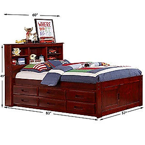 Discovery World Furniture Bookcase Captains Bed with 6 Drawers, Full, Merlot