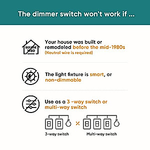 TREATLIFE Smart Dimmer Switch, Single-Pole Smart Switch for Dimmable Bulbs, 2.4GHz WiFi Smart Light Switch Works with Alexa and Google Home, Remote Control, Neutral Wire Required