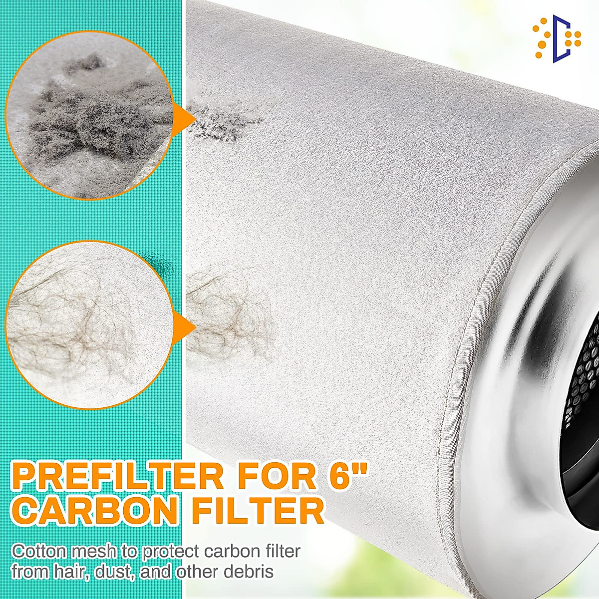 Tatuo 2 Pieces 6 inch Carbon Prefilter for 6 inch Carbon Filter Carbon Air Filter Cotton CoverHome Kitchen Office, 15.9 x 13.8 Inches