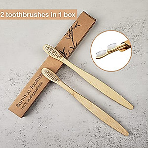 SEVENHEAD 2 PCS Bamboo Toothbrushes Soft Bristles Wooden Toothbrushes for Adult, Natural Biodegradable BPA Free Eco Friendly Toothbrushes White