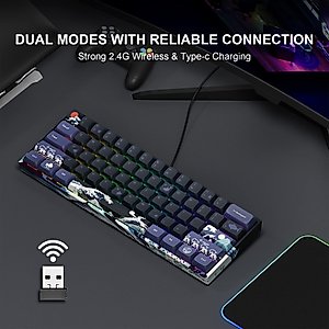 HITIME XVX 60% Gaming Keyboard, RGB Wireless Mechanical Keyboard, Mini 60 Percent Gamer Keyboard with Hot-Swappable Pre-lubed Linear Switch for Windows & Mac (Great Wave Off Kanagawa)