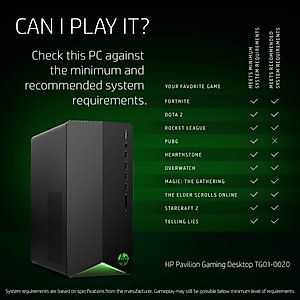 HP Pavilion Gaming Desktop Computer, 9th Generation Intel Core i5-9400F Processor, NVIDIA GeForce GTX 1650 4 GB, 8 GB RAM, 256 GB SSD, Windows 10 Home (TG01-0020, Black)