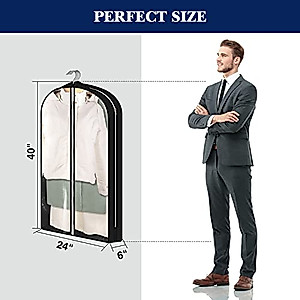 TREONYIA 39" Garment Bags with 6" Zipper Gusset, Clear Suit Bags for Closet Storage, Travel, Hanging Clothes Storage for Coats Sweaters Shirts- Gray (40"-3Pack, Black)