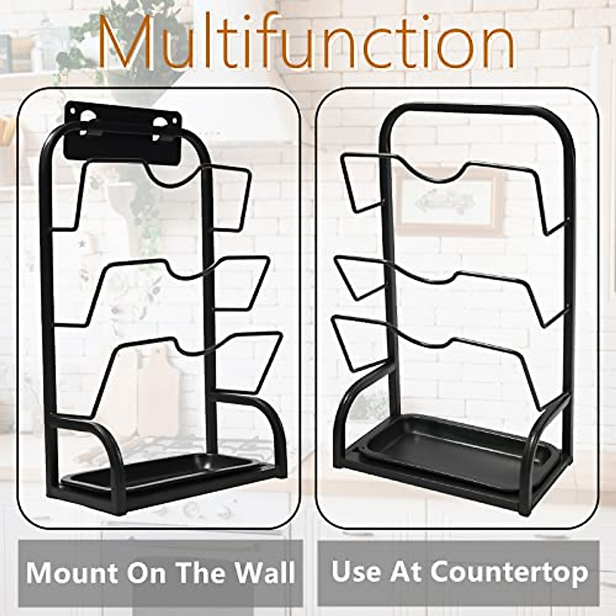 ikare Pot Lid Organizer Rack For Bakeware Pot Lid Holder Organizer Scratch Protection Lid Stand Wall Mounted Pan Lid Holder (Black)