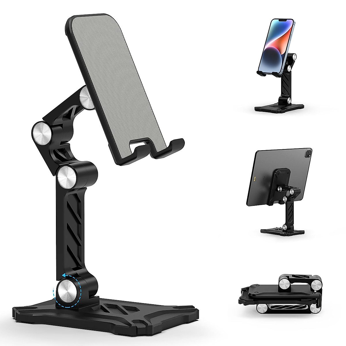 Android Cell Phone Stand Mount for Desk, iPAD Adjustable Height & Angle Phone Holder,Foldable Phone Stand for Recording Compatible iPhone 15 Pro Max Samsung Galaxy Z Flip 5 A14 5G A54 A13 S23