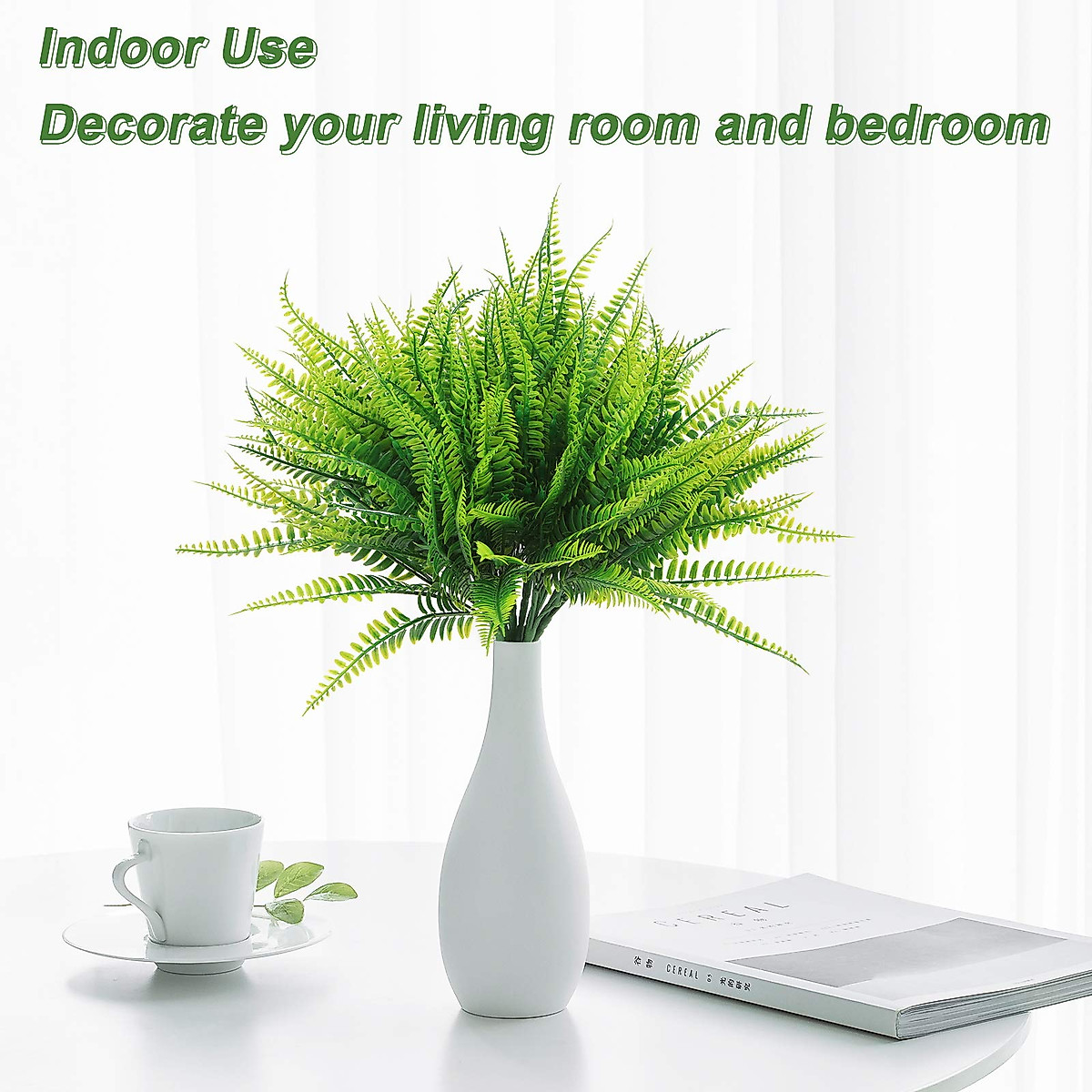 Artificial Boston Fake Fern Plants Bushes 20Packs Faux Plants Shrubs Greenery UV Resistant for Garden House Office Indoor Outdoor Décor