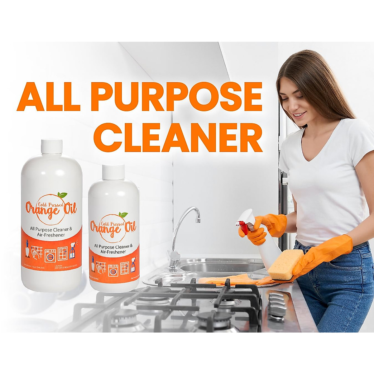 Bluewater Chemgroup Premium Cold Pressed Orange Oil Concentrate- 32 oz (D-Limonene), Concentrated All-Natural Cold Pressed Orange Oil - Professional Grade All-Purpose Citrus Cleaner and Degreaser