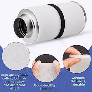 3 Packs Air Filter Universal Replacement Filter White Cotton Prefilter Sleeve Cover with 3 Packs Elastic Ropes for Carbon Filter (4 Inches)