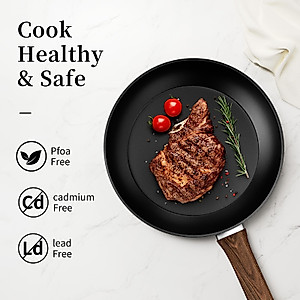 Frying Pan Set With Lids, Non Stick Pans Set Of 3, Nonstick Skillet Pans Set Egg Omelette Pans W/Lid, Non Toxic Cooking Kitchen Pan Set Induction Skillets, PFOA Free, Black