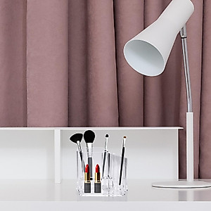 Clear Acrylic Pencil Pen Holder Cup, Desk Organizers and Accessories, Makeup Brush Holder 3 Compartments, Modern Minimalist Desktop Stationery Storage Organizer Cute for Office School Home Supplies