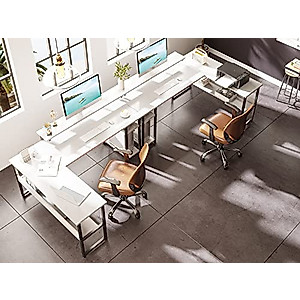 ODK L Shaped Computer Desk, 61" Reversible L Shaped Desk, Corner Computer Desk with Storage Shelves & Monitor Stand, Home Office Desk, Gaming Desk, Corner Desk, Writing Desk, White
