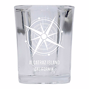 Alcatraz Island Souvenir 2 Ounce Square Shot Glass laser etched Compass Design