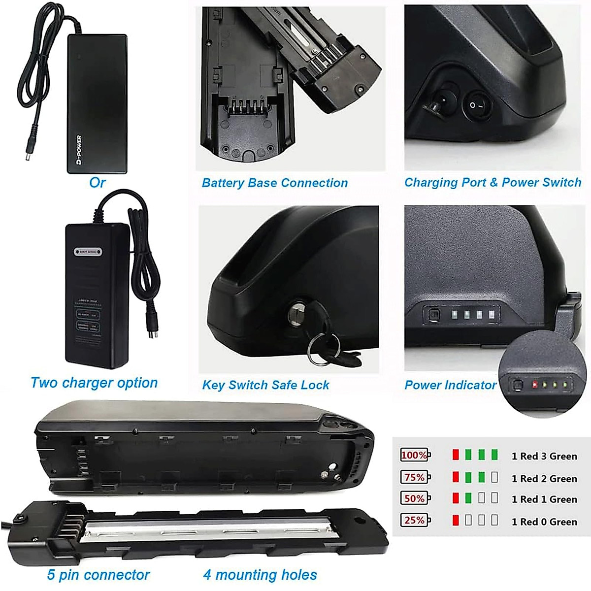 BAFANG Electric Bike Battery 48V 52V 13Ah 17.5Ah 20Ah Ebike Lithium Ion Battery with Charger and Key 500W 750W 1000W 1500W Motor AW and Other Motors