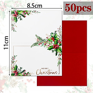 50pcs Christmas Place Cards for Table Setting Holiday Holly Berry Tented Foldable Name Place Cards for Tables Christmas Party (Merry Christmas)