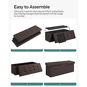 SONGMICS Storage Ottoman Bench, Foldable Ottoman Foot Rest, 15 x 43 x 15 Inches, End of Bed Bench, Storage Chest, Load up to 660 lb, for Living Room, Bedroom, Entryway, Chestnut Brown ULSF77BR