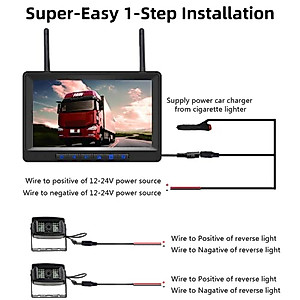 FHD 1080P Wireless Backup Camera Kit 7” LCD Monitor with Blue Backlit Buttons Support Split Screen Two Cameras IP69 Waterproof IR Night Vision for Bus/RV/Truck/Trailer/Motorhome/Boat