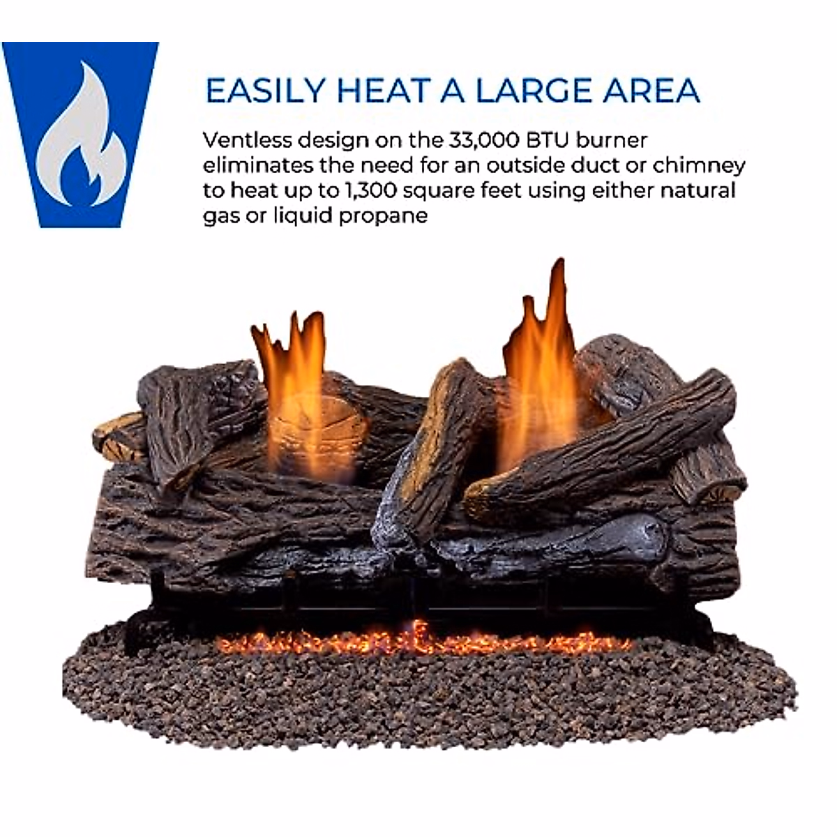 Duluth Forge DLS-24R-2 Dual Fuel Ventless Fireplace Logs Set with Remote Control, Use with Natural Gas or Liquid Propane, 33000 BTU, Stacked Red Oak, 24 Inches