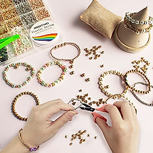 Redtwo 2400pcs Gold Beads for Jewelry Making, Spacer Beads Set with Gold Letter Beads and Elastic Strings, Bracelet Making Kit for Girls 8-12 Gifts
