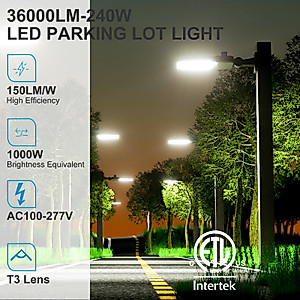 240W(240x1W) LED Parking Lot Lights 36000Lm 5000K Adjustable Arm Mount LED Pole Lights Outdoor with Dusk to Dawn for Outdoor Parking Lot-4Pack (Coverage: 66~88Ft at Height:30~40Ft)
