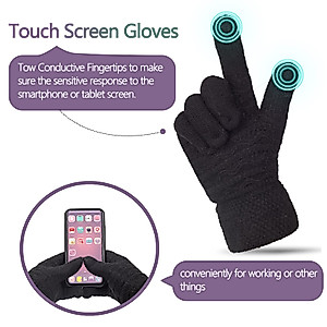 Women Beanie Hat Gloves and Scarf Set Winter Warm Knit Cap Thick Fleece Lined Neck Warmer Black Snow Ski Cold Weather, Gorras Gorros Guantes Bufandas de Invierno para Mujer, Gift for Mom