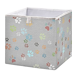 Kigai Multicolor Dog Paw Print Cube Storage Bin 11x11x11 in, Large Organizer Collapsible Storage Basket for Shelves, Closet, Storage Room
