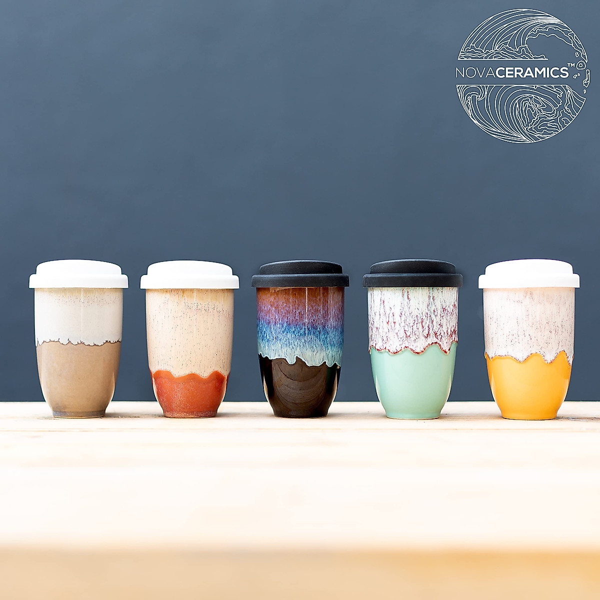 Nova Ceramics Tumbler Lid and Cup Sleeve Combo – Mug Cover Replacement, Silicone Lids for Cups Lid and Coffee Koozie, Reusable Silicone Coffee Sleeves for Mugs, White