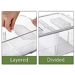 Suwimut 2 Pack Fridge Storage Containers Produce Saver, Stackable Refrigerator Organizer Bins Fresh Keeper Container with Vented Lids and Removable Drain Tray for Fruits and Vegetables