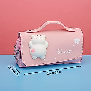 Teblacker 2 Pcs Cute Pencil Case with Handle, Kawaii Pencil Bag Large Pencil Pouch Pens Organizer Storage Bag with Stress Relief Doll for Girls Kids Teen School Supply