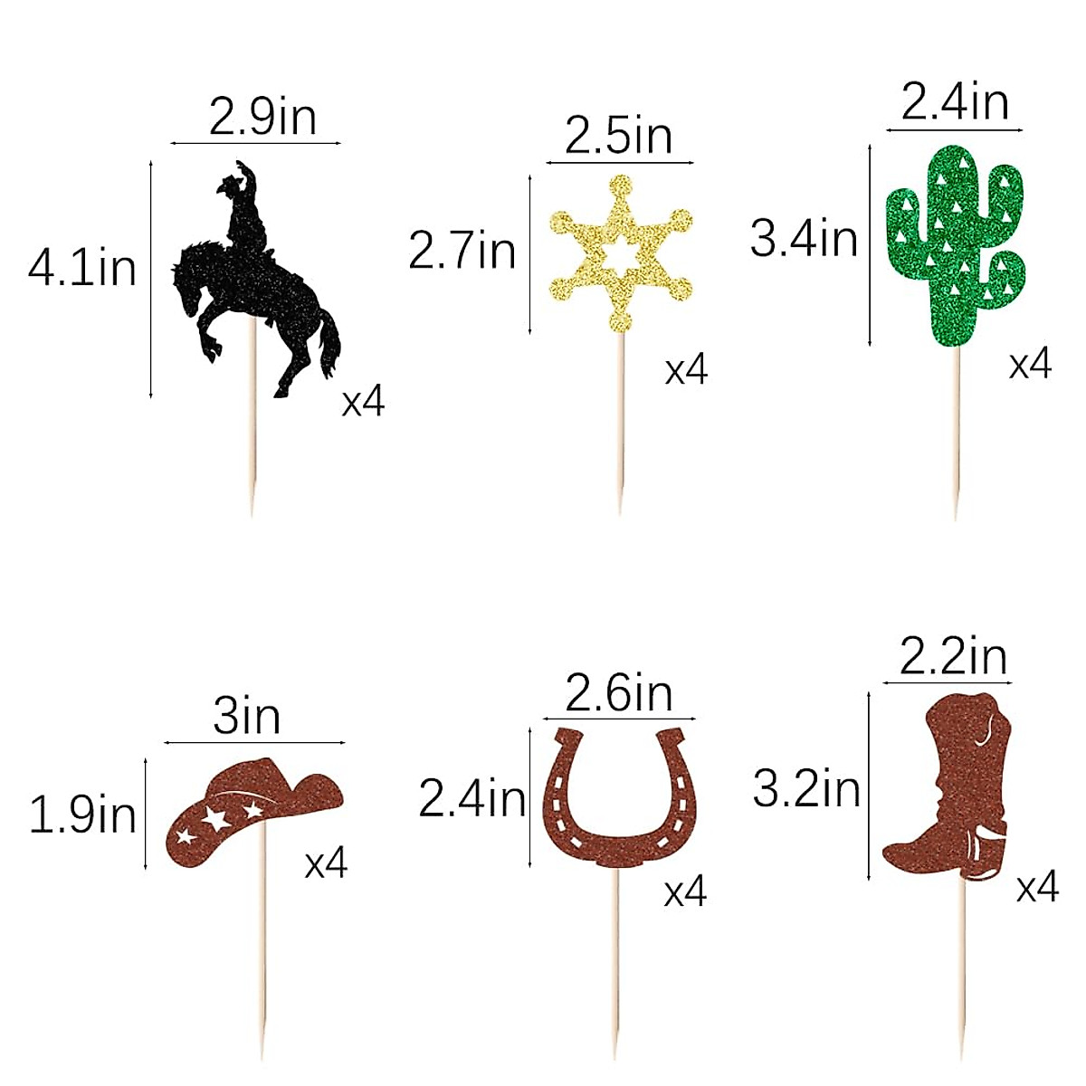AROKIPPRY 24 PCS Cowboy Cupcake Toppers Glitter HorseShoe Cowboy Hats Boots Cupcake Picks Western Theme Baby Shower Birthday Party Cake Decorations Supplies (24 PCS)