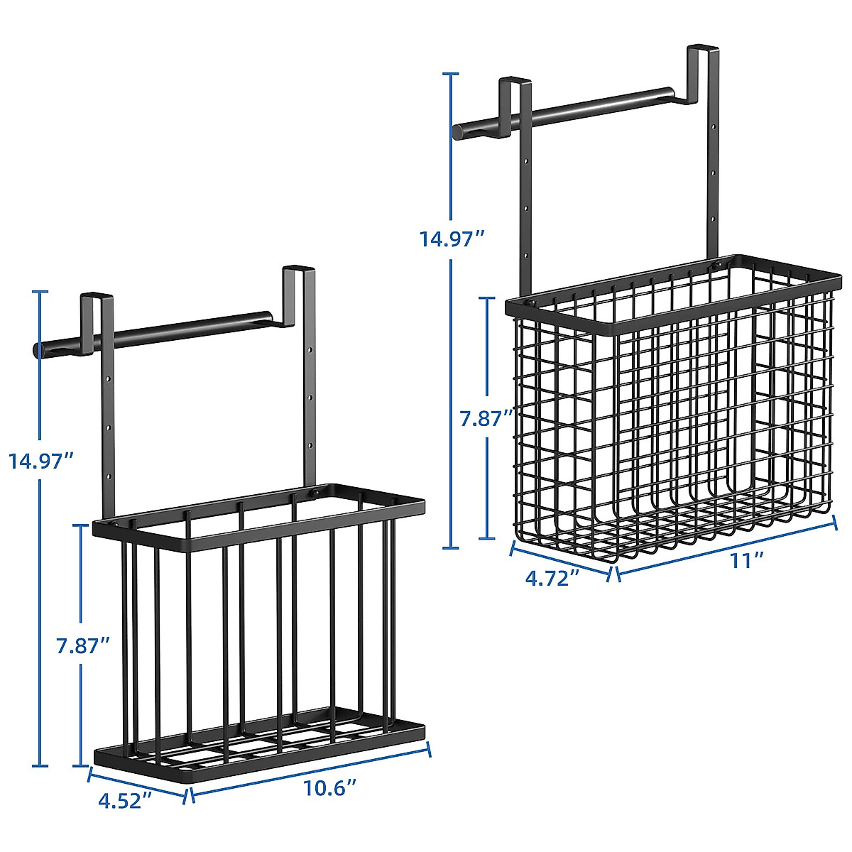 iNUREYE 2 Pack Cabinet Door Organizer, Kitchen Wall Mount Storage Basket, Cutting Board Organizer with Towel Bar, Over The Cabinet Door Organizer with Towel Rack Black