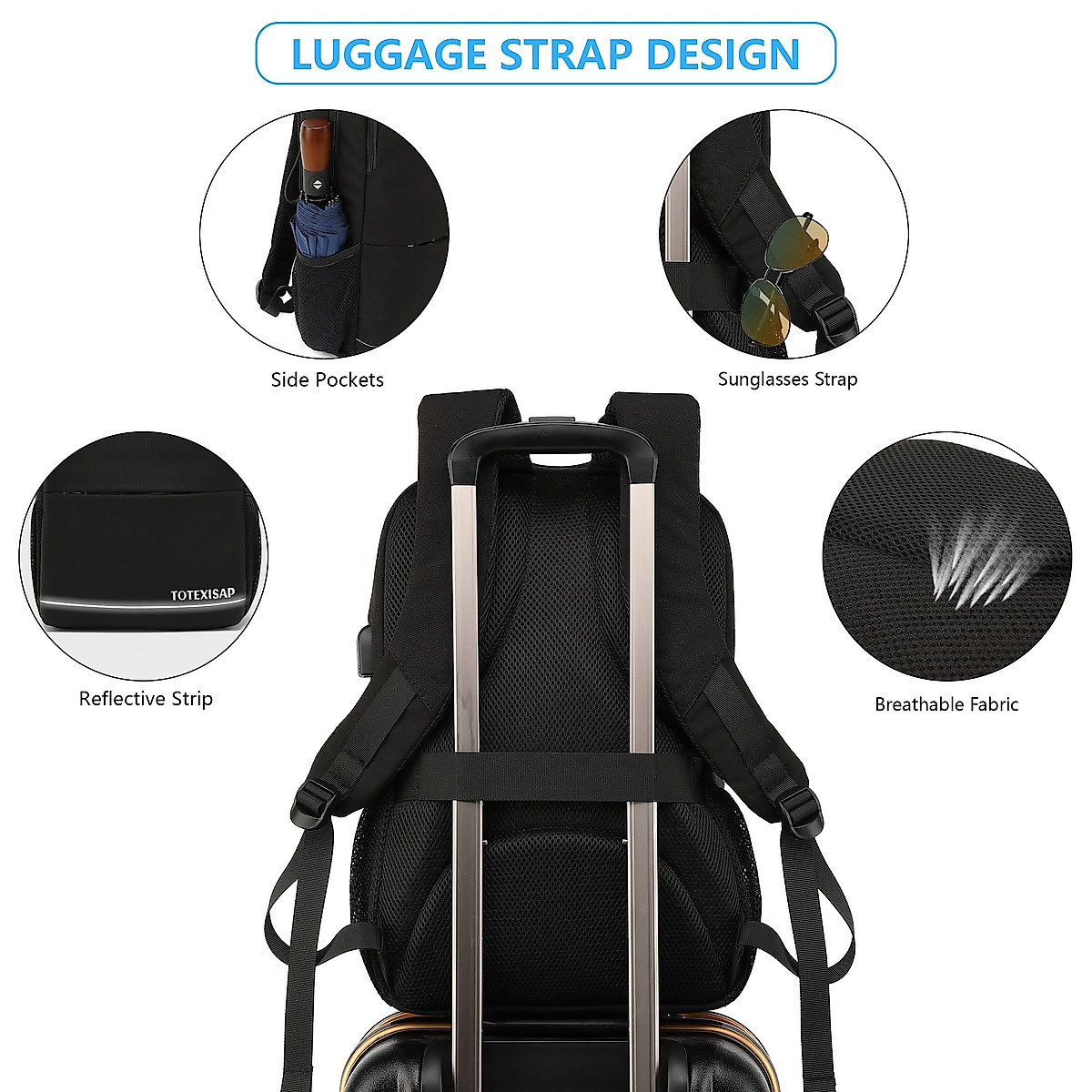 TOTEXISAP Slim Laptop Backpack ，15.6 Inch Laptop Backpack for Women Men ，Waterproof Backpacks with USB Charging Port, Travel Bags Casual Daypacks for School, College, Business（Black）