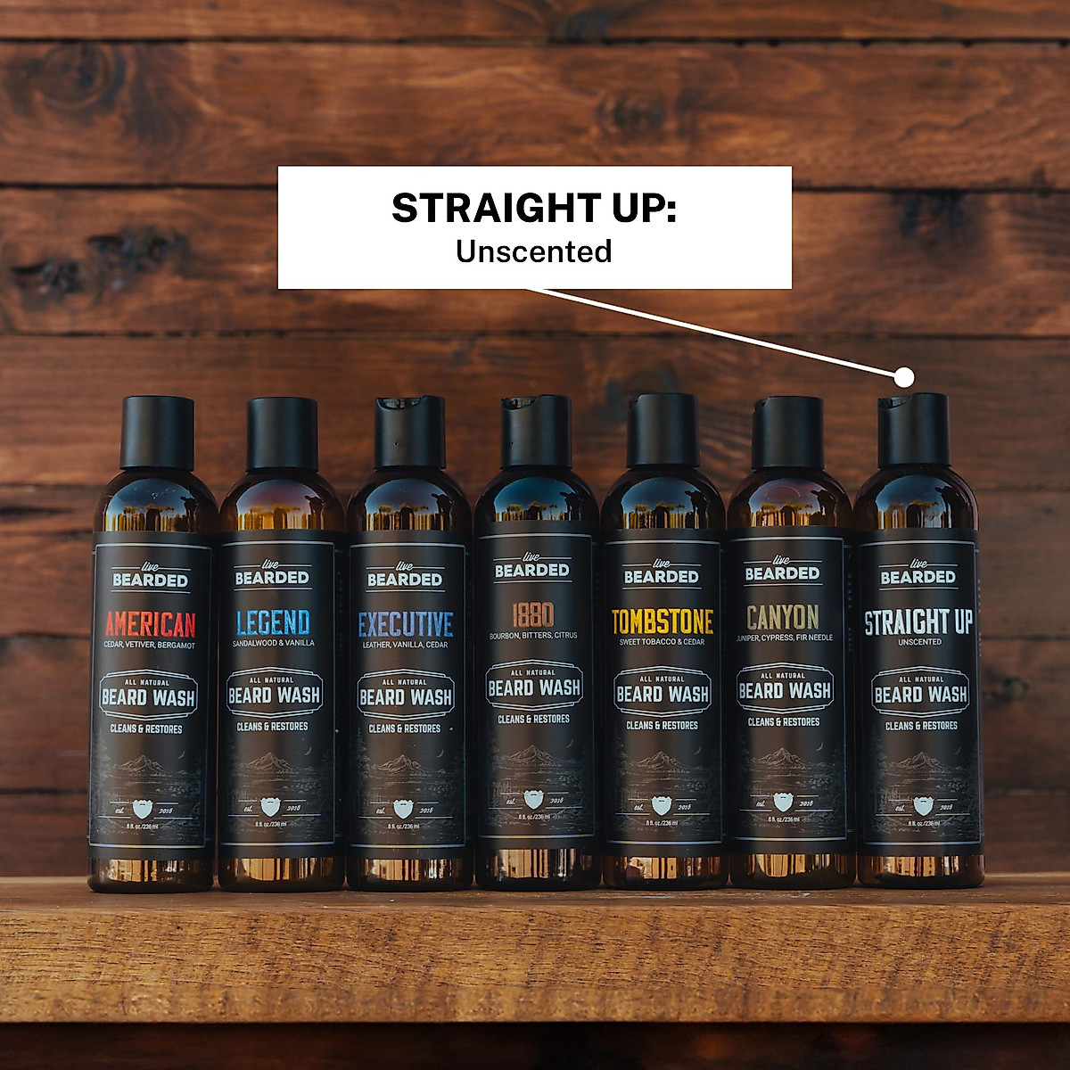 Live Bearded Beard Wash, 8 fl oz - Water-Based Face Cleanser with All-Natural Ingredients for a Gentle, Deep Clean - Made in the USA | Straight Up Unscented - Fragrance-Free