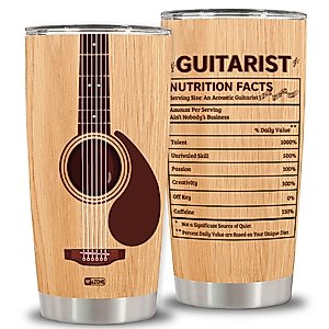 WAZONE Guitarist Nutrition Facts Tumbler With Lid Acoustic Gifts Stainless Steel 20oz Hot Cold Drink Vacuum Insulated Travel Mug Birthday Christmas Gift For Guitar Player Men Women Musician