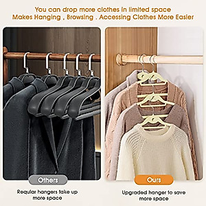 Velvet Clothing Hangers Slim Stackable Non-Slip Beige Suit Hanger Space Saving Clothes Hanger Heavy Duty Adult Hangers with 360°Swivel Hook Pack of 20