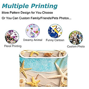 CaTaKu Palm Starfish Beach Storage Bins with Lids and Handles, Fabric Large Storage Container Cube Basket with Lid Decorative Storage Boxes for Organizing Clothes