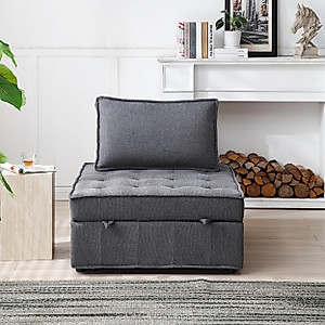 P PURLOVE Sleeper Sofa Bed for Living Room, Modern Ottoman Lazy Couch with Removable Backrest, Multipurpose Sofa Pulling Out Bed for Apartment, Bedroom (Dark Grey)
