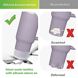 AIERSA 2Pcs Silicone Boot Sleeve for Stanley Quencher 40oz 30oz Tumbler with Handle,for IceFlow 20oz 30oz,Protective Water Bottle Cup Bottom Bumper Cover for Stanley Tumbler Accessories,Clear,Wisteria